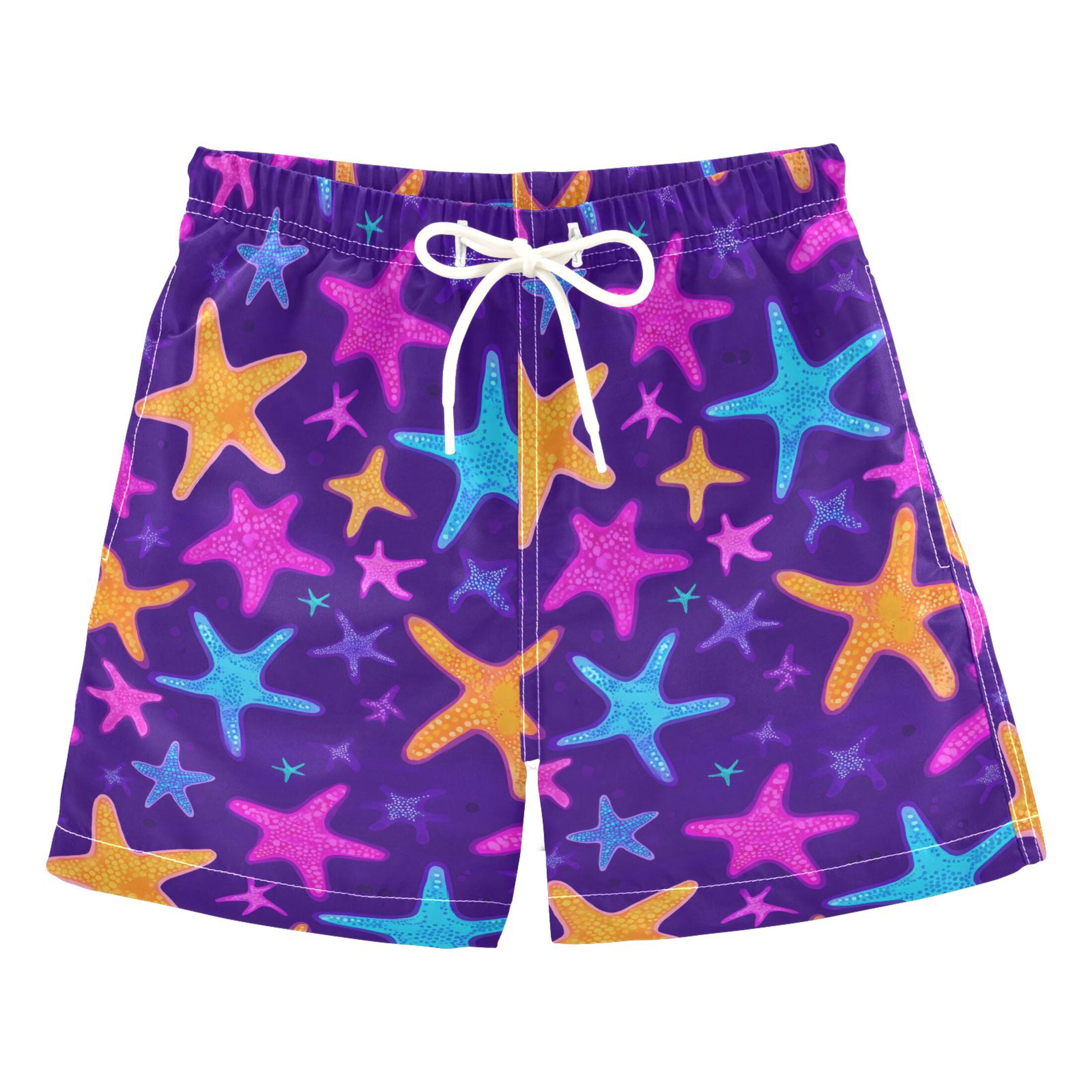 Bright Starfish Pattern Swim Trunks Quick Dry Beach Pool Board Shorts ...