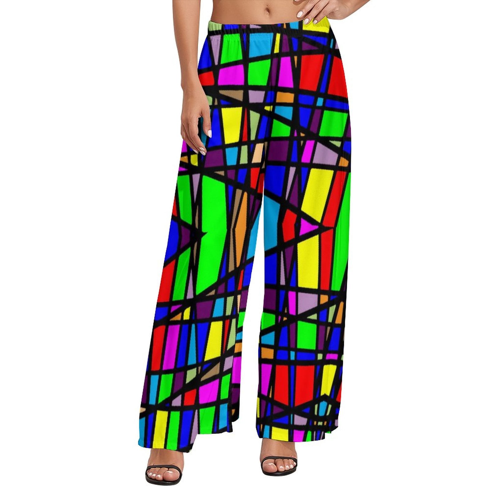 Bright Straight Pants Unique Colorful Swirl Modern Wide Pants Woman ...