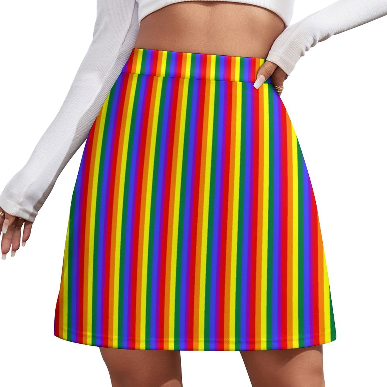 Bright Striped Skirt Colorful Stripes Print Elegant Mini Skirts Spring ...