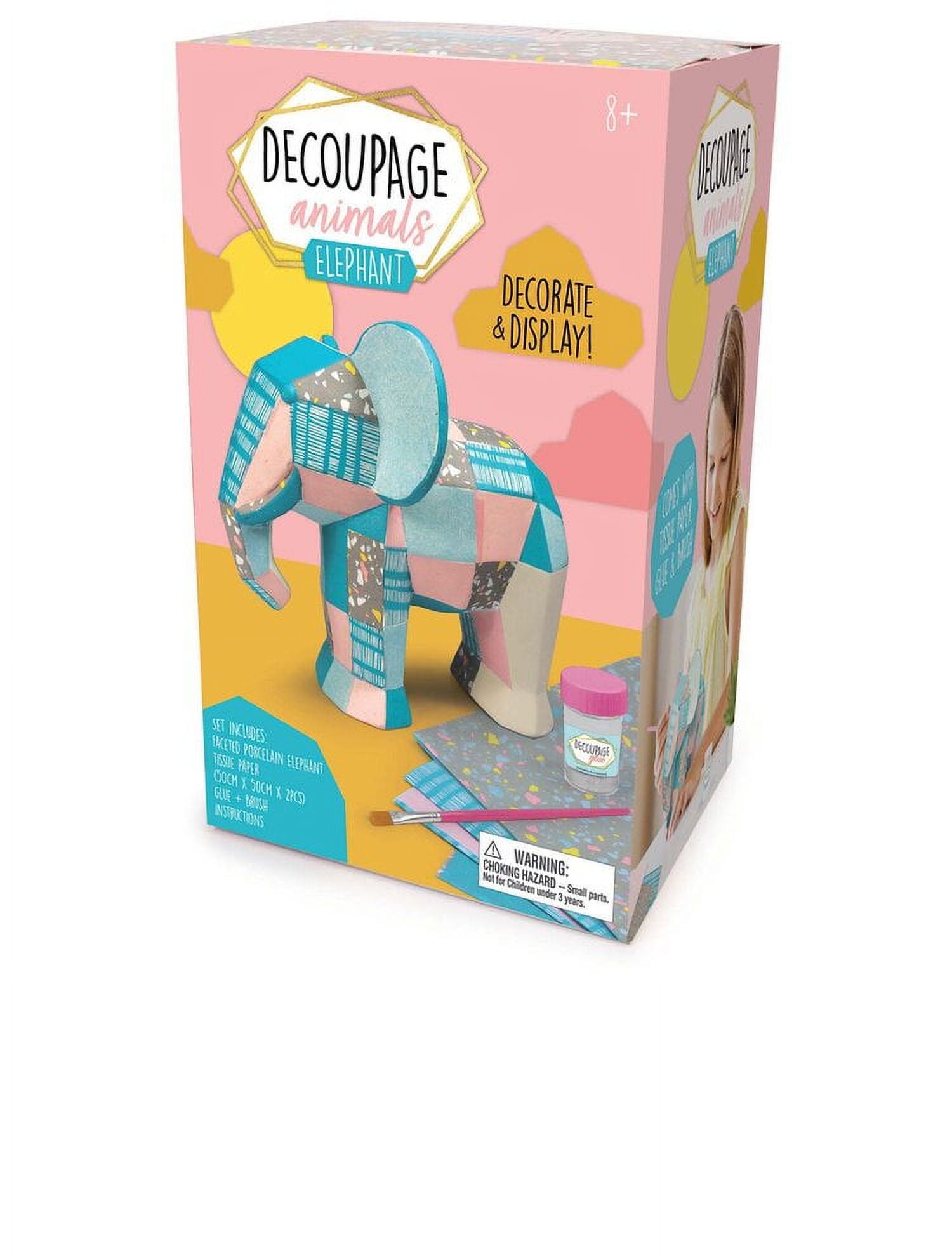 Bright Stripes Decoupage Animals Elephant - Ceramic Decorating Kit for ...