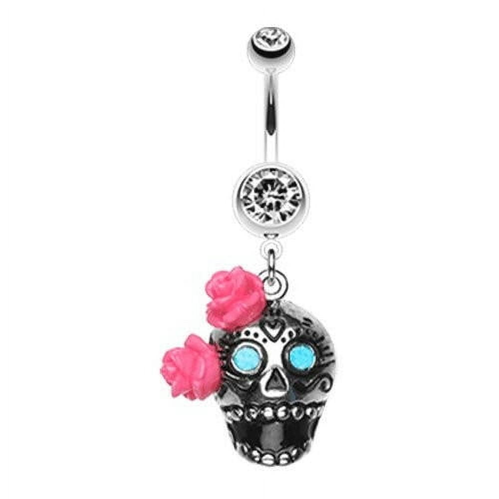 Bright Sugar Skull Rose Belly Button Ring - Walmart.com