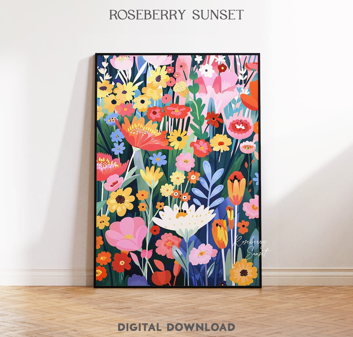 Bright Summer Flower Garden Art Print, Colorful Spring Wildflower ...