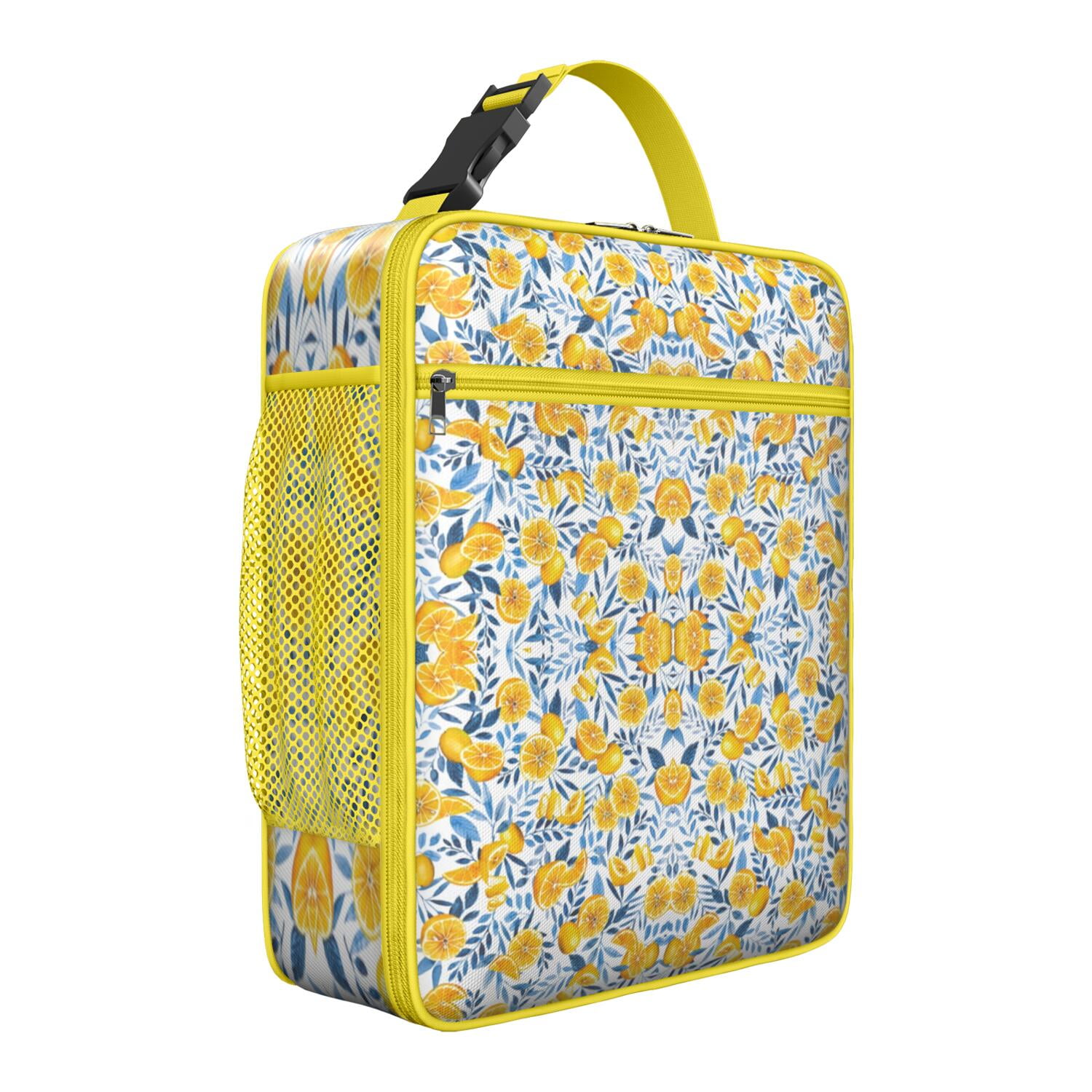 Bright Summer Lemon Lunch Bag – Retro Fruit and Floral Design Insulated ...