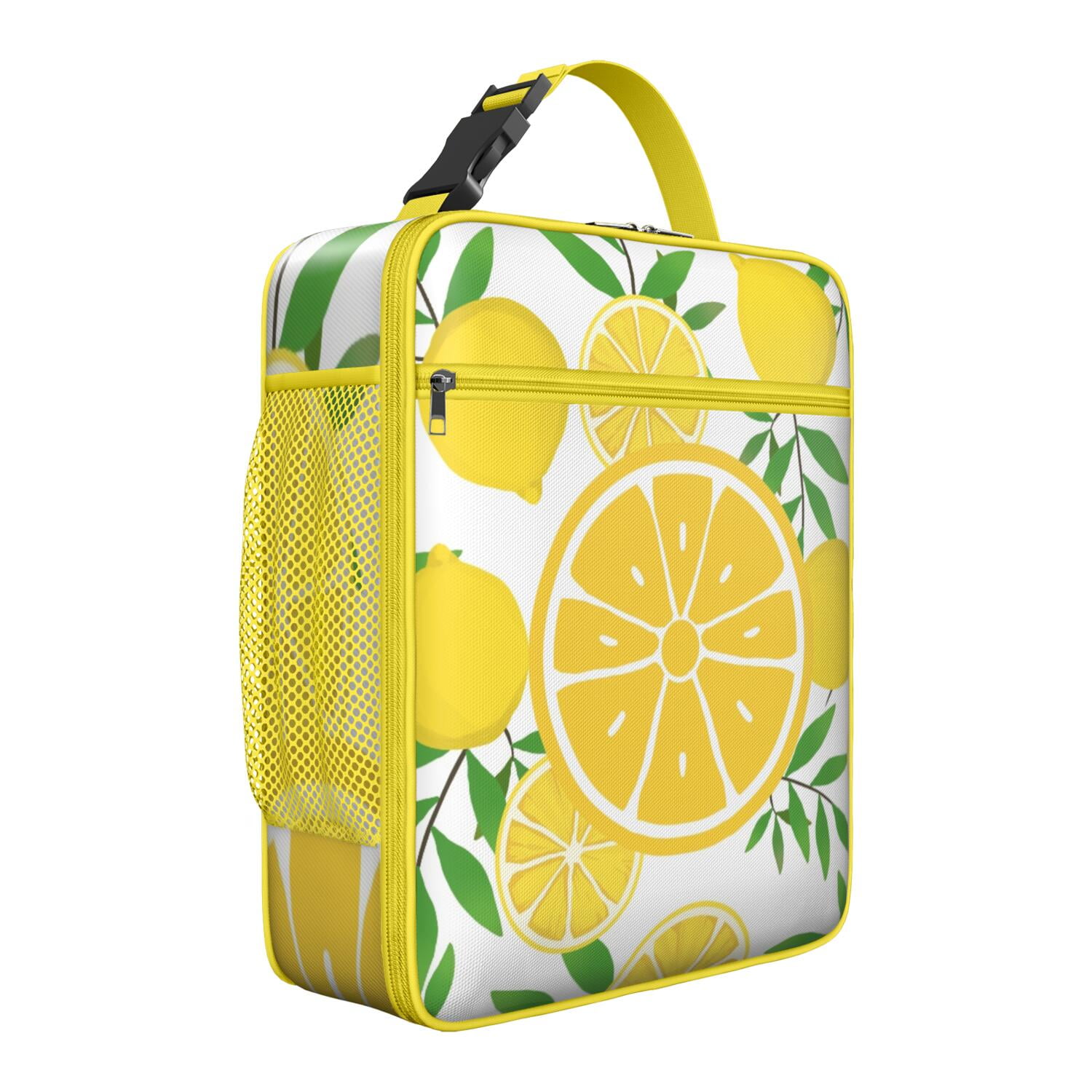 Bright Summer Lemon Lunch Bag – Retro Fruit and Floral Design Insulated ...