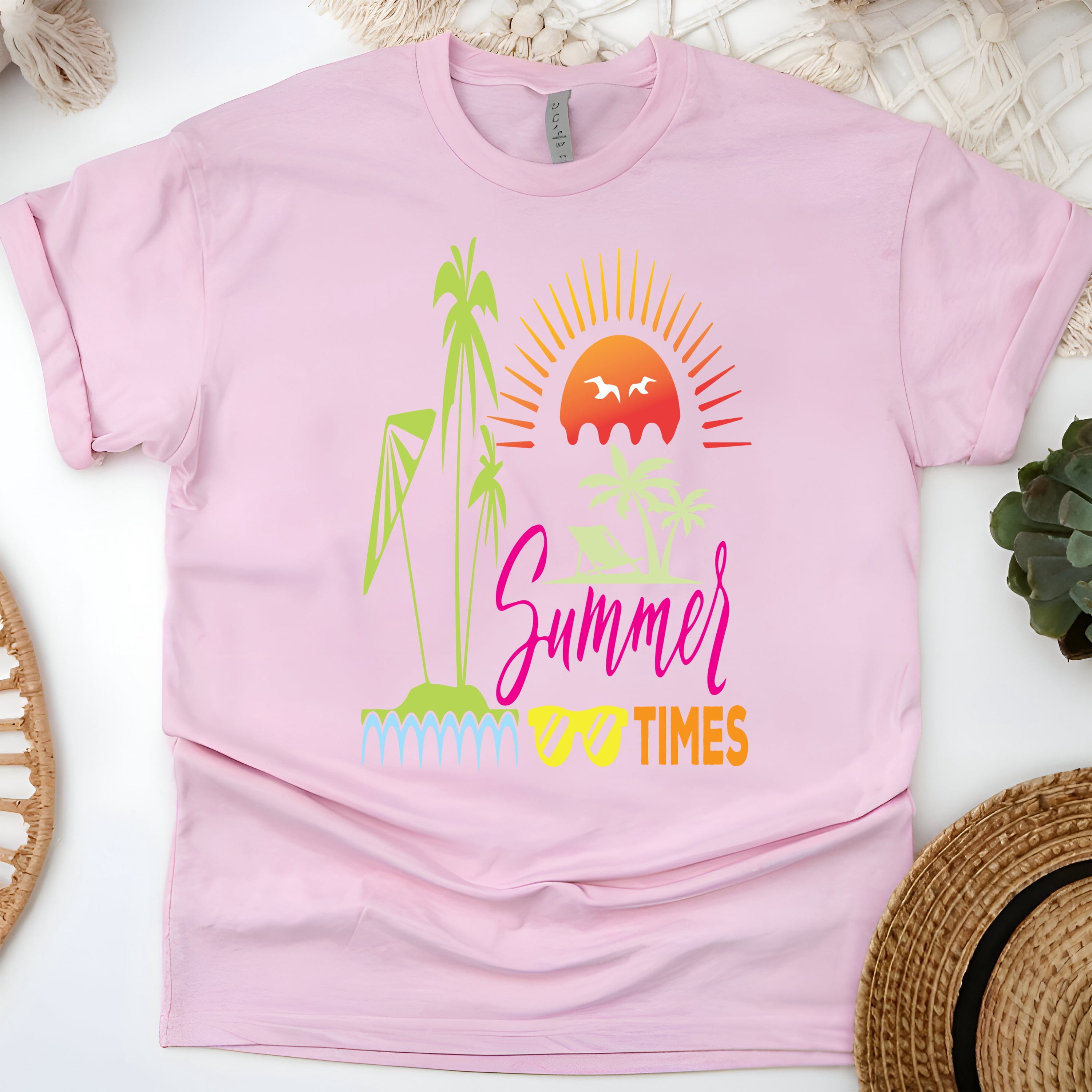 Bright Summer Times Shirt – Palm Trees Sunset Vacation Vibes Tee, Light ...