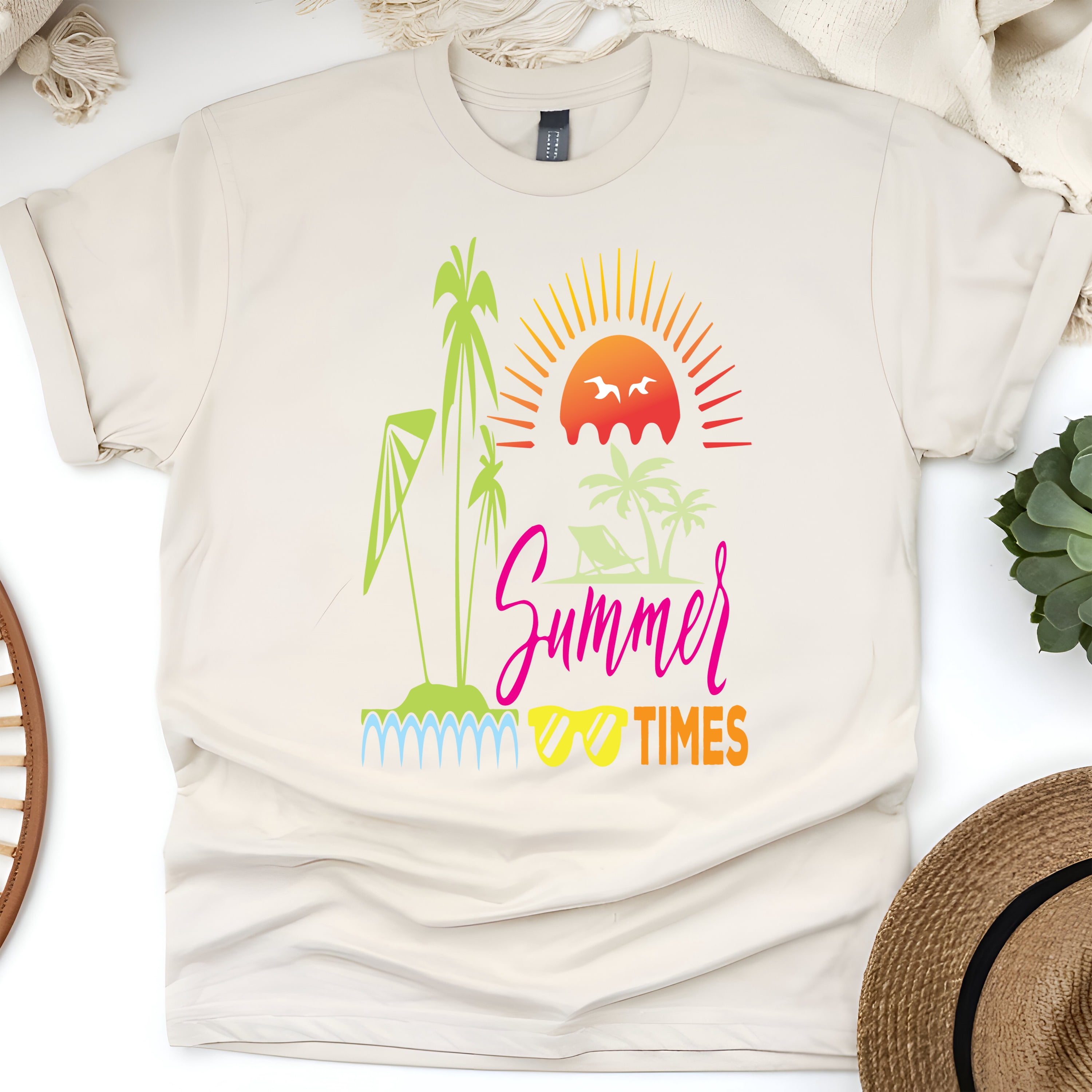 Bright Summer Times Shirt – Palm Trees Sunset Vacation Vibes Tee ...
