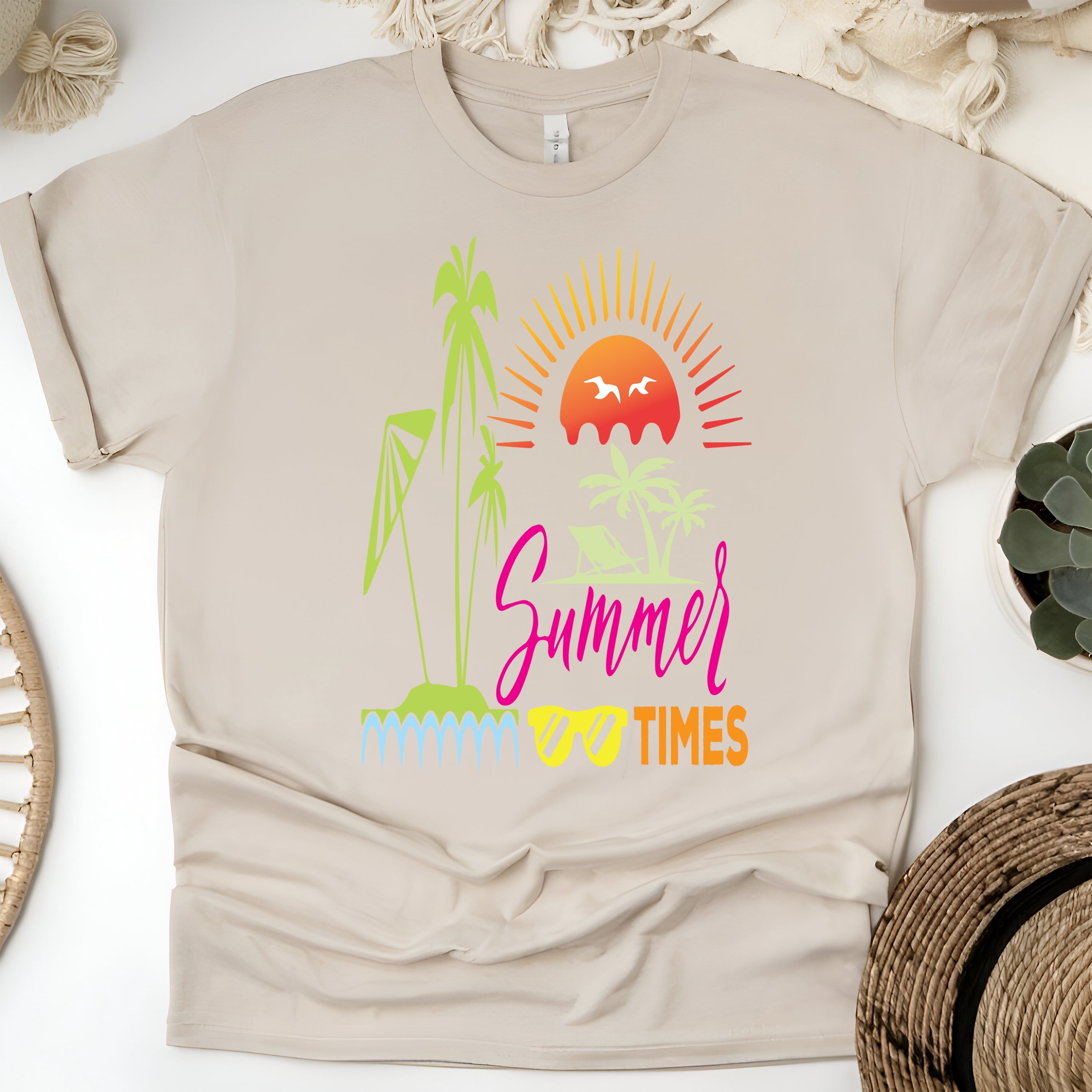 Bright Summer Times Shirt – Palm Trees Sunset Vacation Vibes Tee, Sand ...