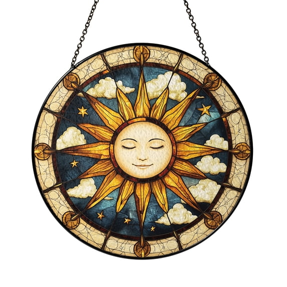 Bright Sun Glass Suncatcher, Stained Glass Effect Window Art, Celestial ...