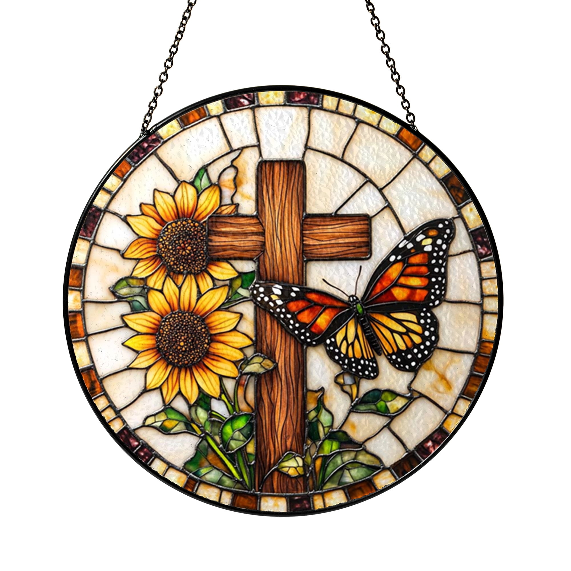 Bright Sunflower Butterfly Stained Glass Suncatcher – Window Decor ...