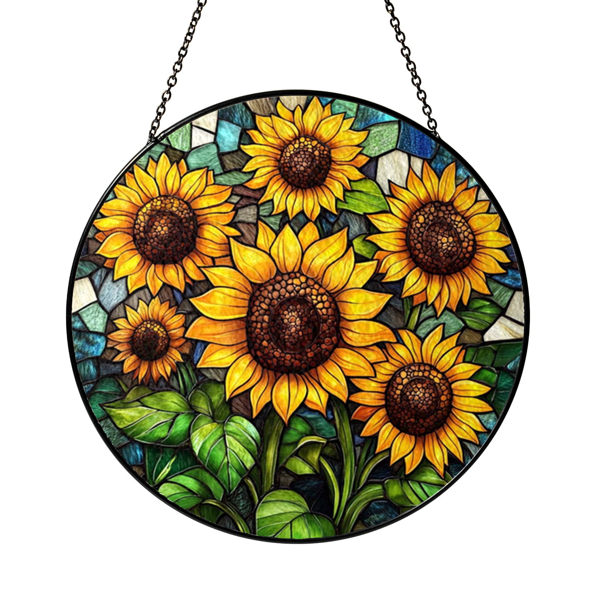 Bright Sunflower Field Window Hanging – Floral Art Glass Style ...