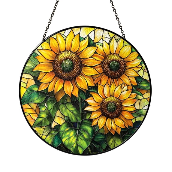 Bright Sunflower Flower Stained Glass Style Suncatcher Window Hanging ...
