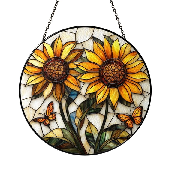 Bright Sunflower Flower Stained Glass Style Suncatcher Window Hanging ...