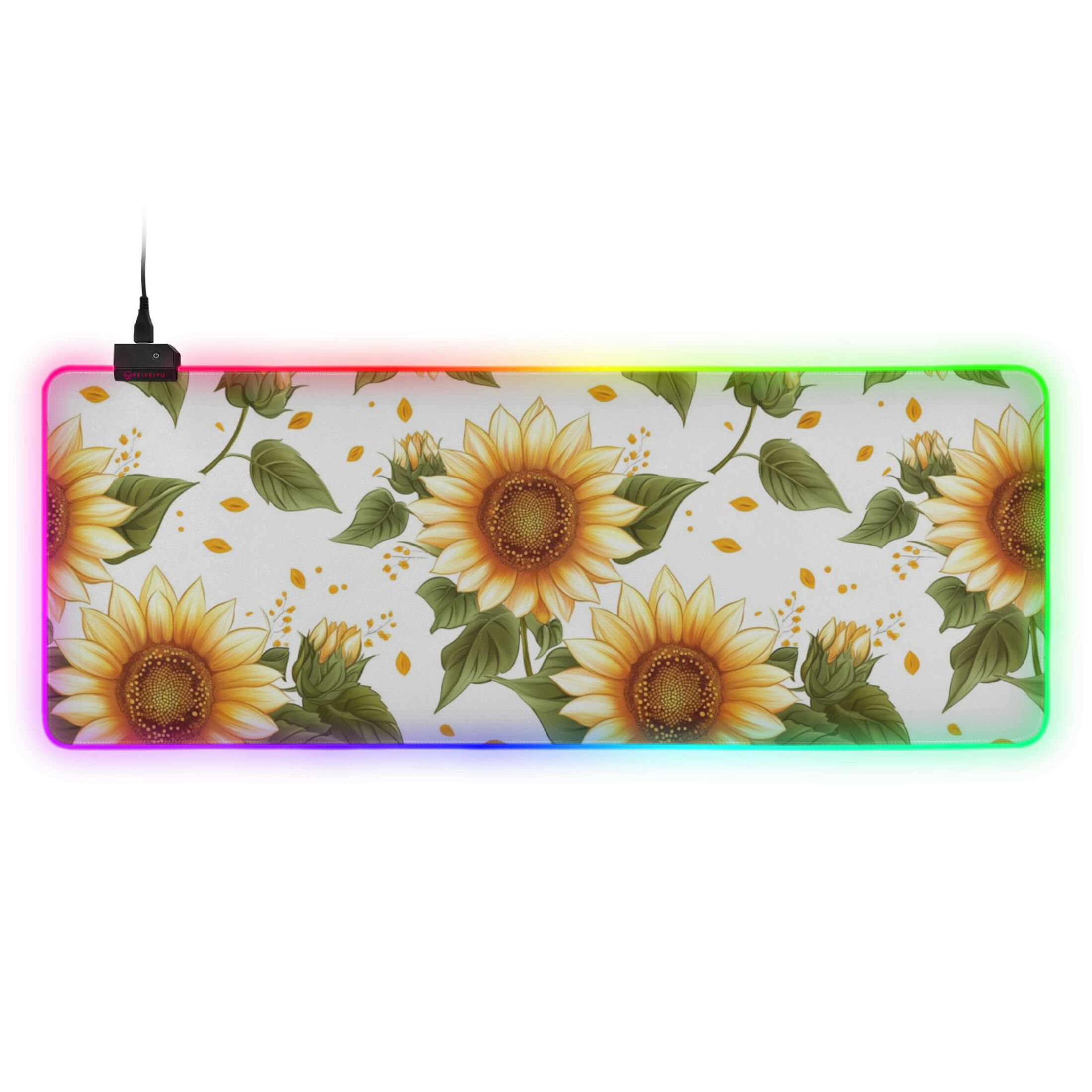 Bright Sunflower RGB Gaming Mouse Pad Large Keyboard Mat Rubber Base 13 ...