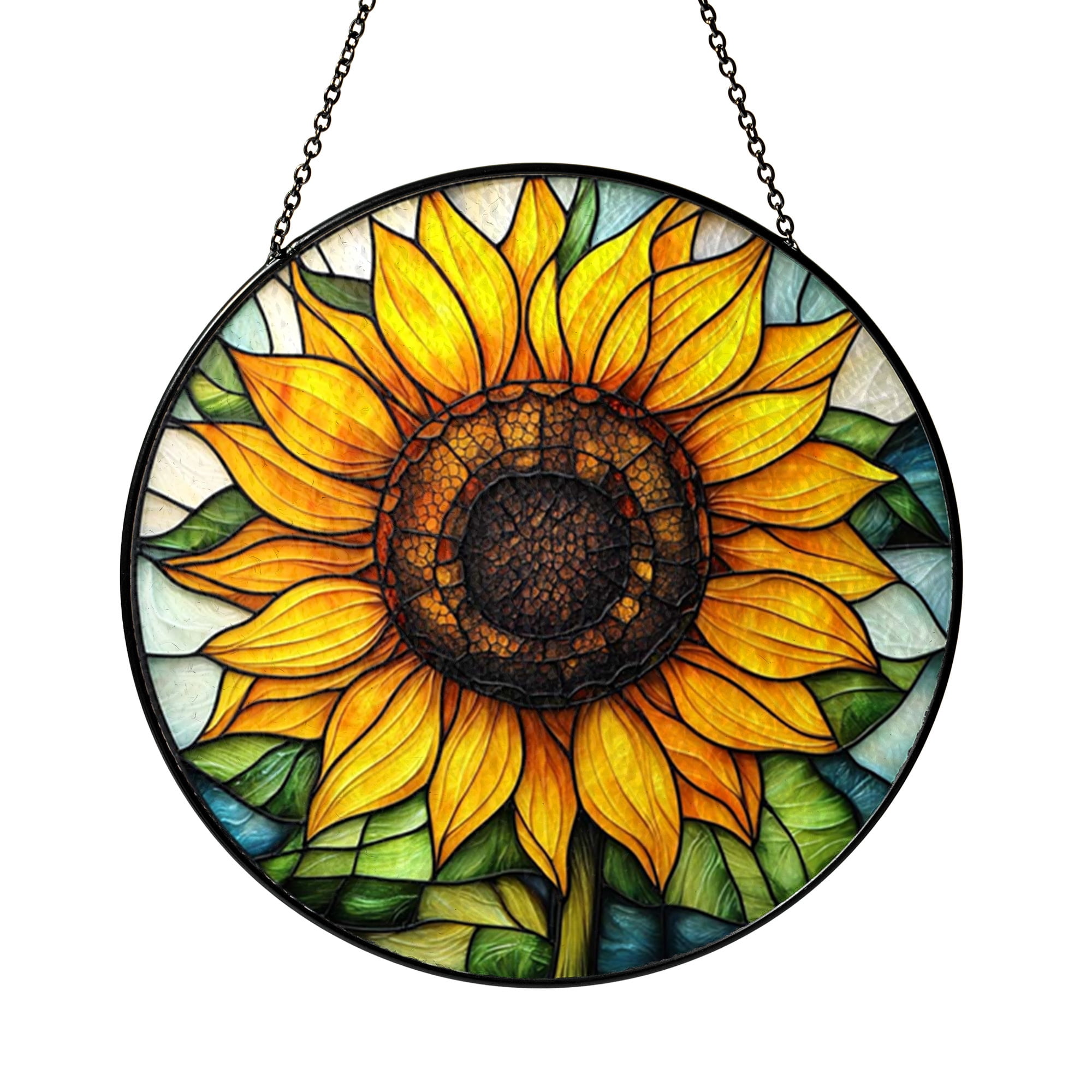 Bright Sunflower Stained Glass Suncatcher – Elegant Window Hanging ...
