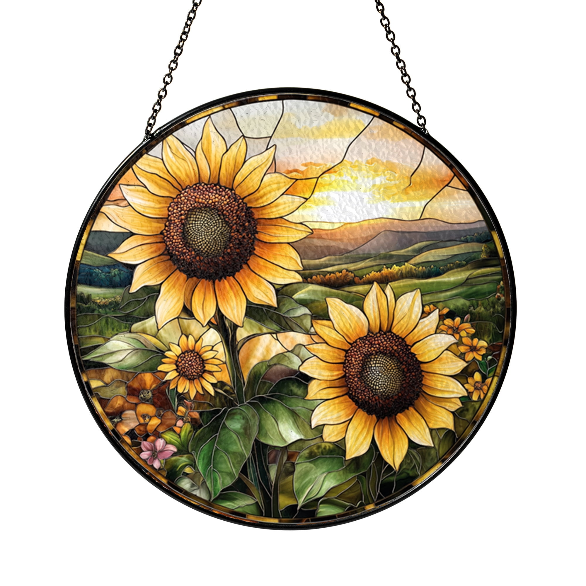 Bright Sunflower Stained Glass Suncatcher, Floral Window Decor Hanging ...