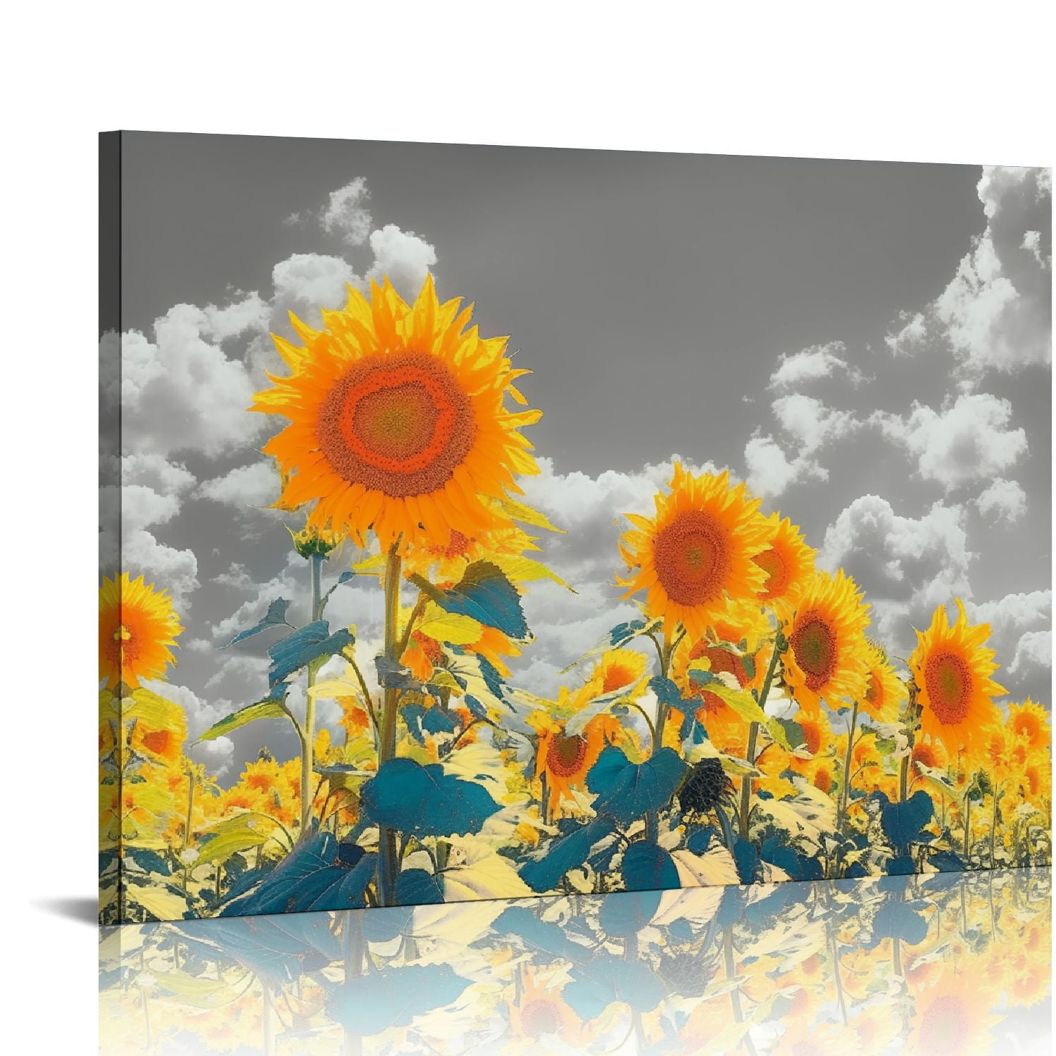 Bright Sunflowers in Monochrome: Classic Floral Art Print on Canvas ...