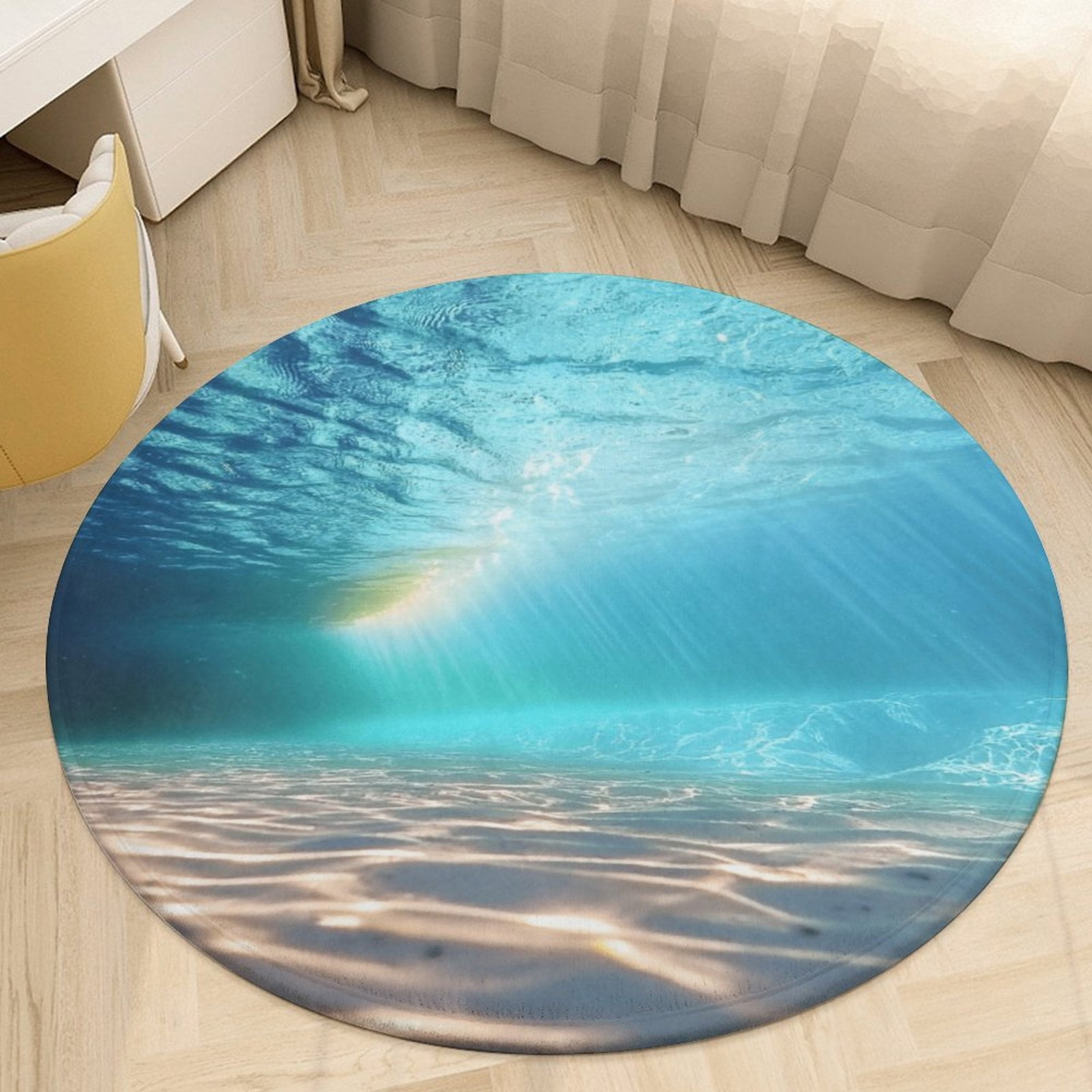 Bright Sunshine Through Deep Blue Sea Washable Round Rug -Circle Area ...