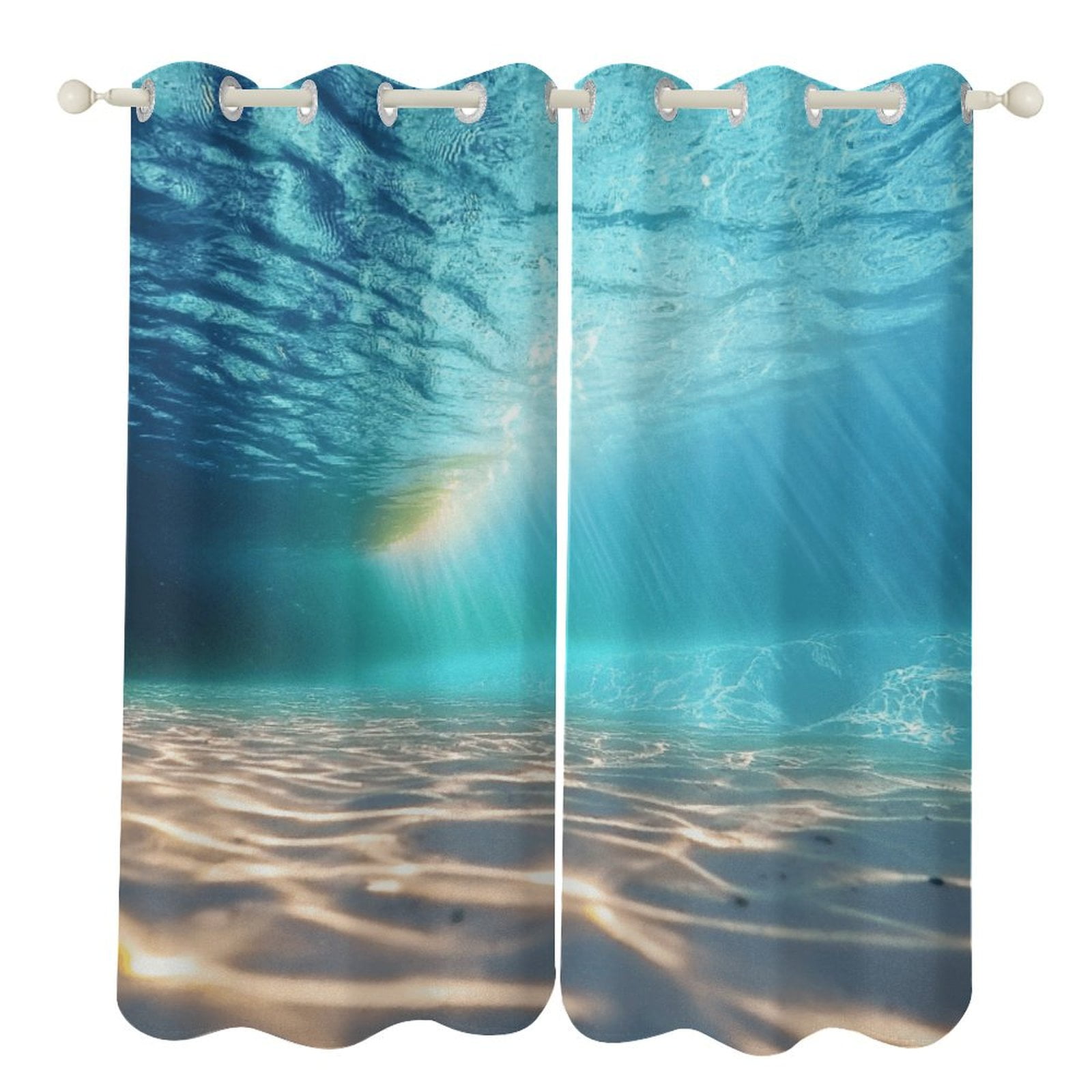 Bright Sunshine Through Deep Blue Sea 2 Panel Curtain Set, Watercolor ...