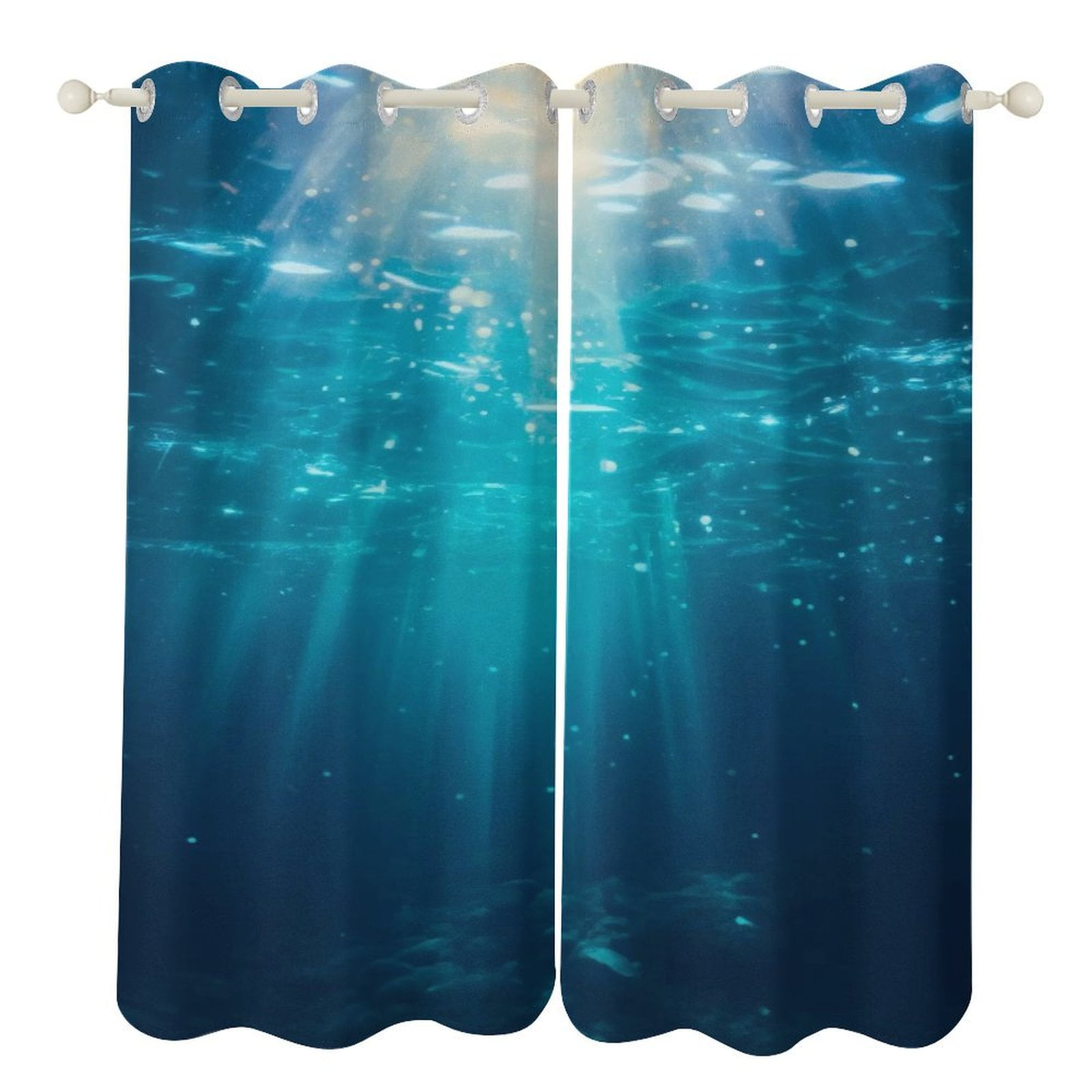 Bright Sunshine Through Deep Blue Sea 2 Panel Curtain Set, Watercolor ...