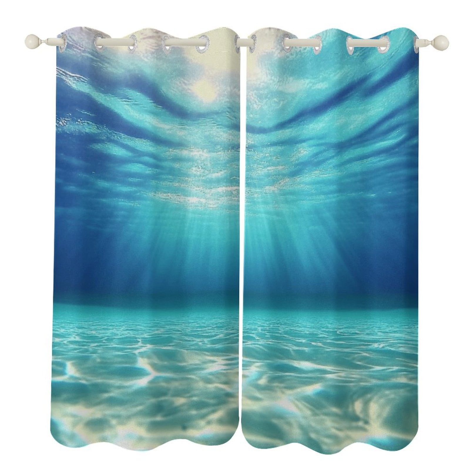 Bright Sunshine Through Deep Blue Sea 2 Panel Curtain Set, Watercolor ...