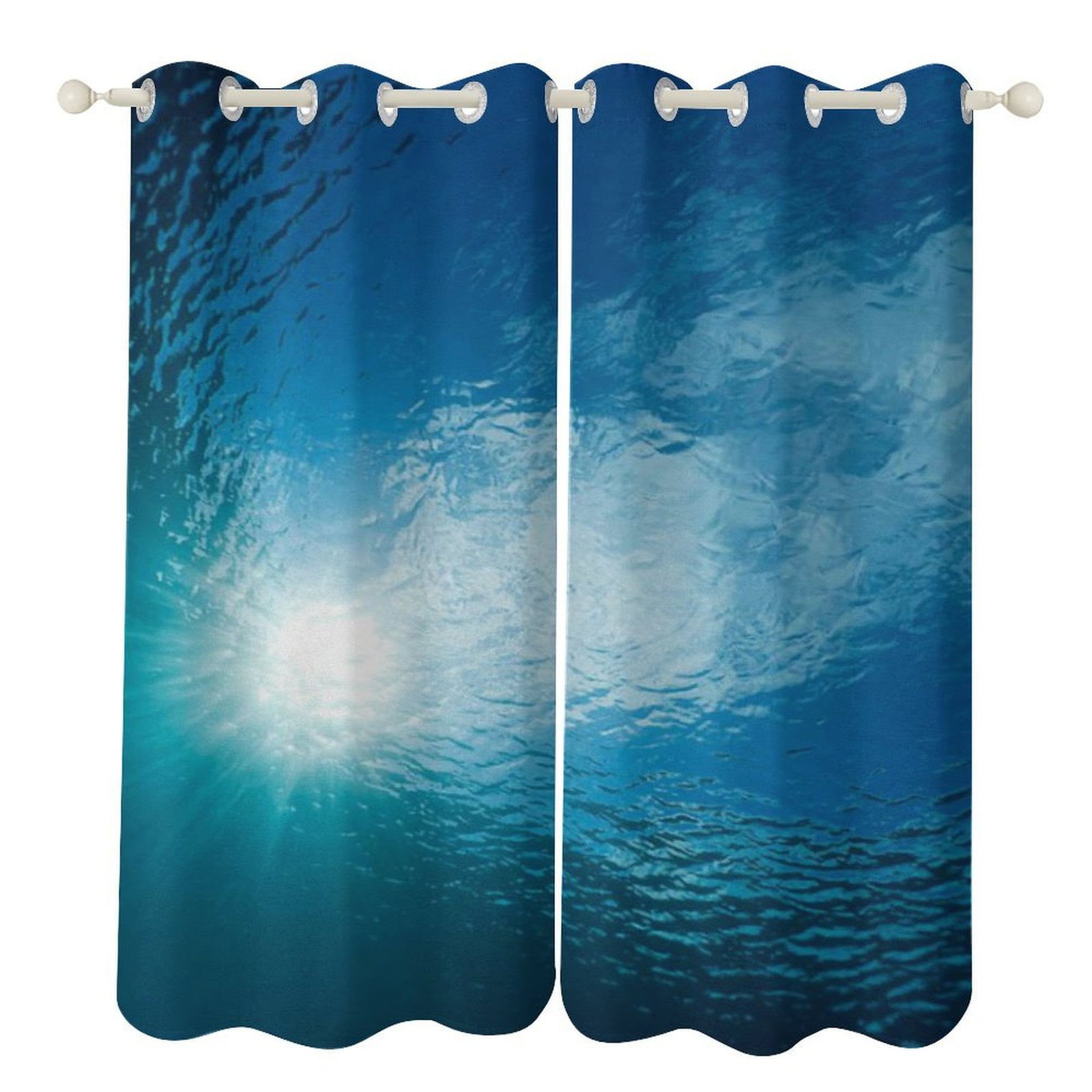 Bright Sunshine Through Deep Blue Sea 2 Panel Curtain Set, Watercolor ...
