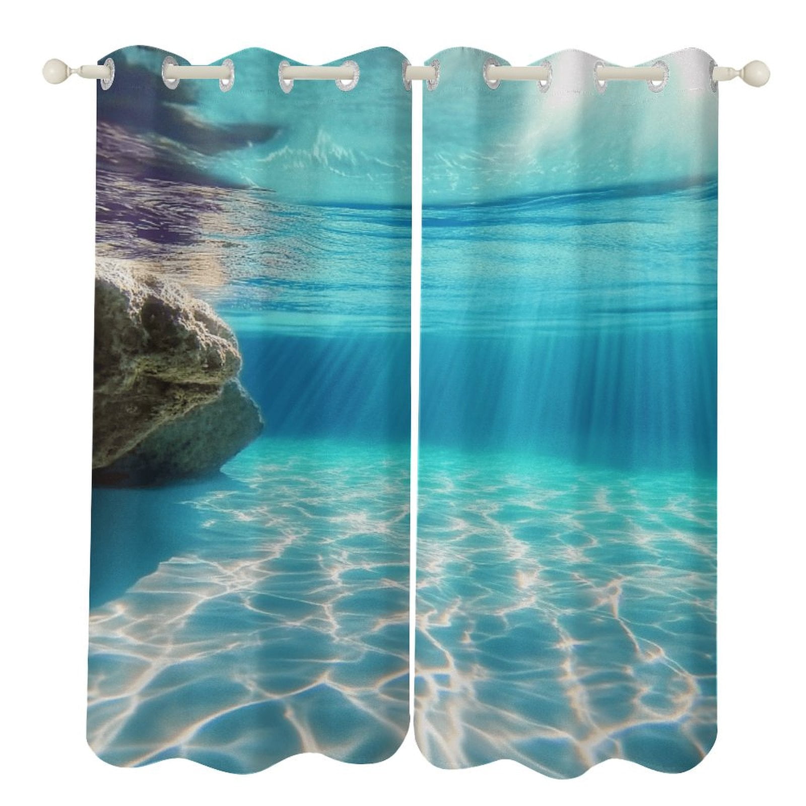 Bright Sunshine Through Deep Blue Sea 2 Panel Curtain Set, Watercolor ...