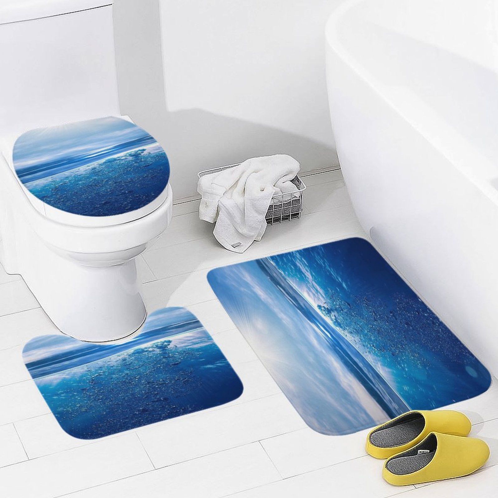Bright Sunshine Through Deep Blue Sea Bathroom Mats Set 3-piece Bath ...
