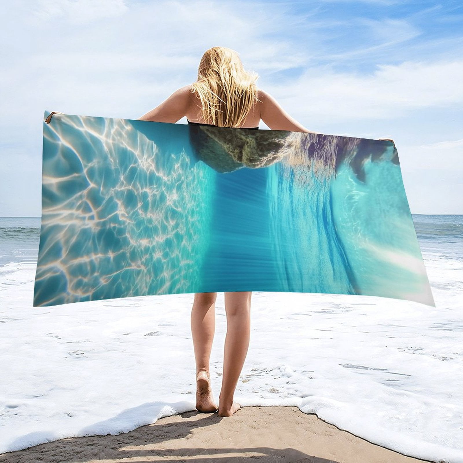Bright Sunshine Through Deep Blue Sea Beach Towel – with A Unique ...