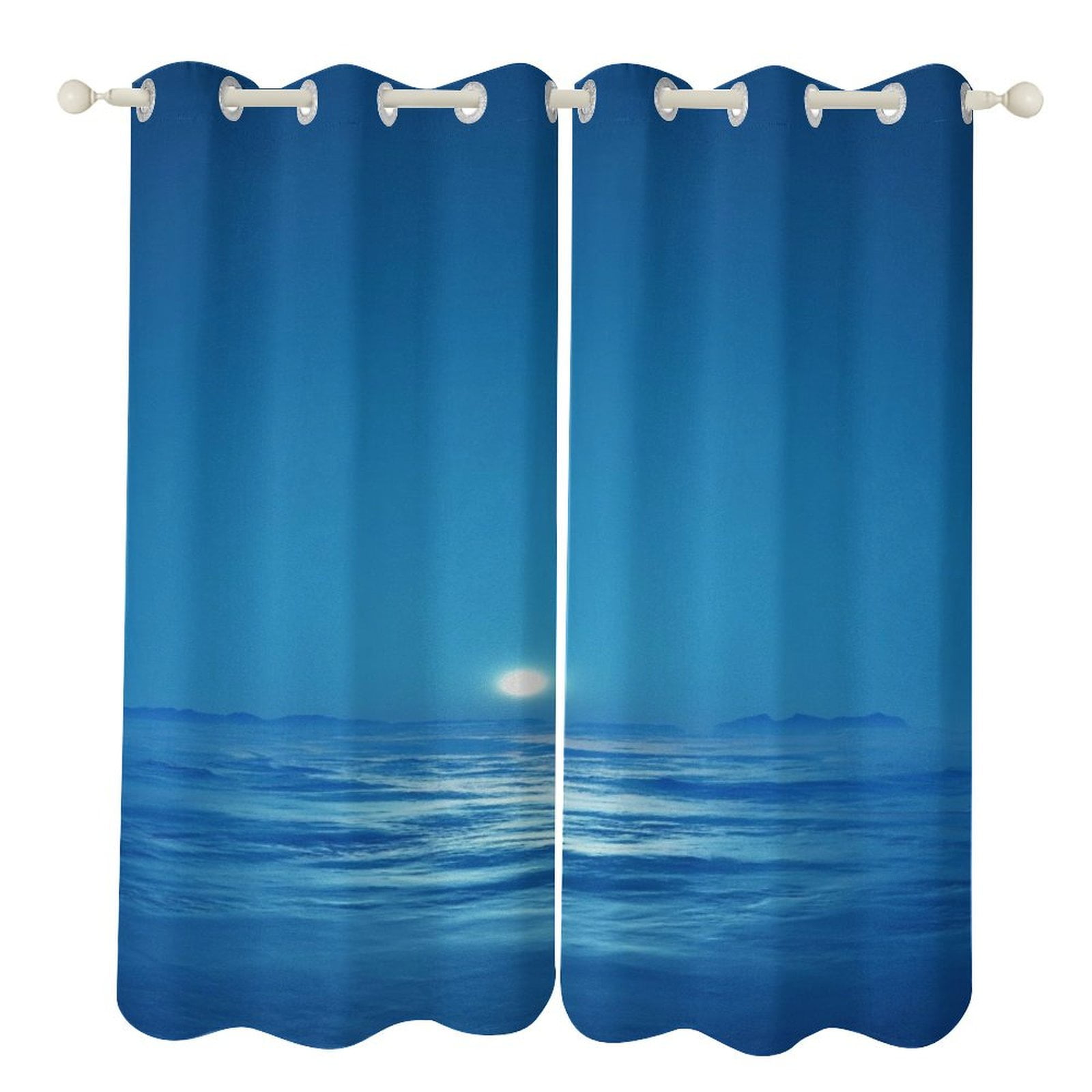 Bright Sunshine Through Deep Blue Sea Curtains Watercolor Theme Window ...