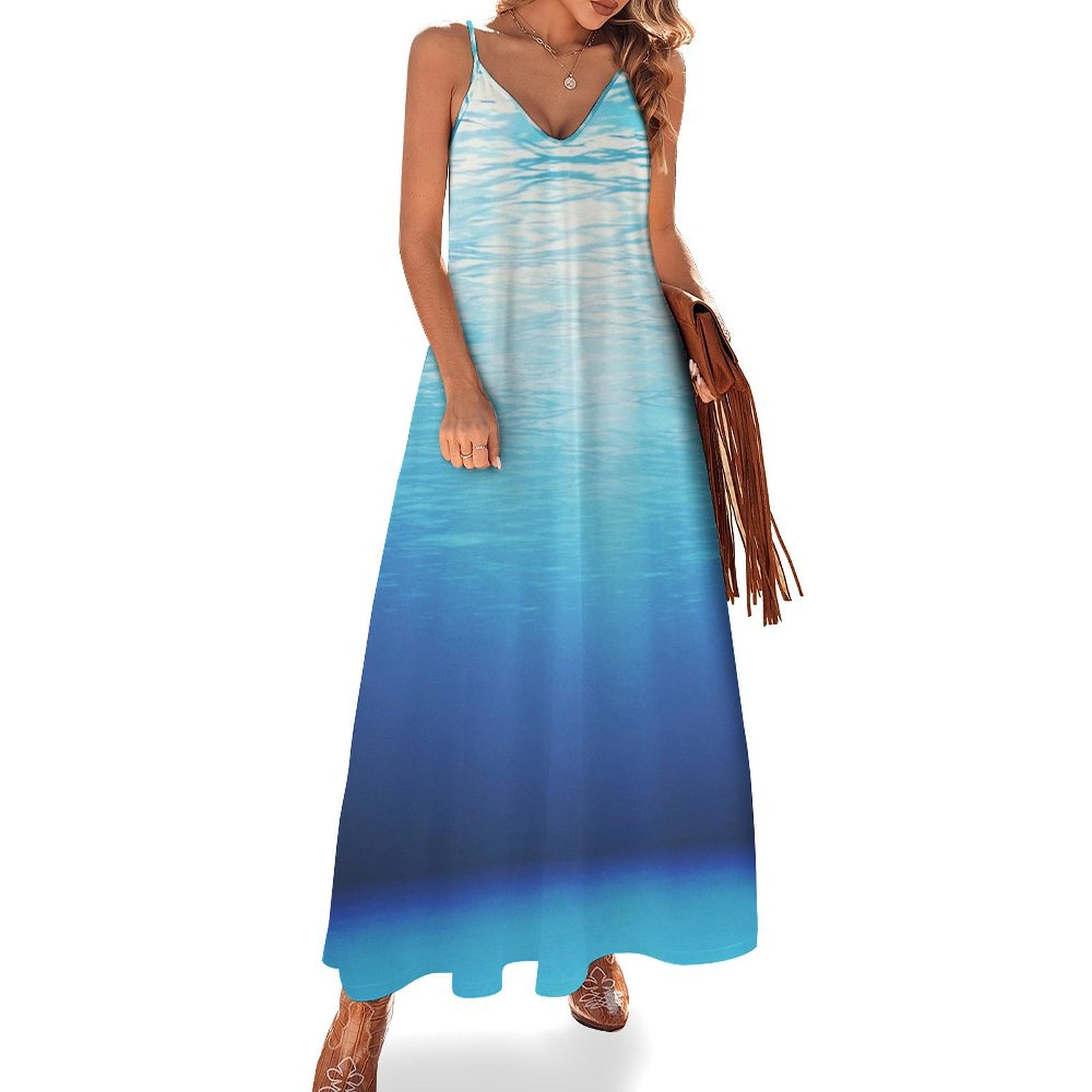 Bright Sunshine Through Deep Blue Sea Design Sleeveless Dress Woman ...