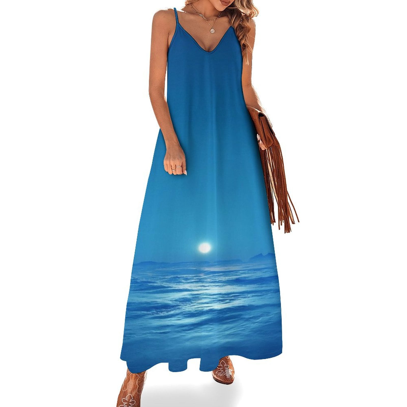 Bright Sunshine Through Deep Blue Sea Sleeveless Dress Women's Luxury ...
