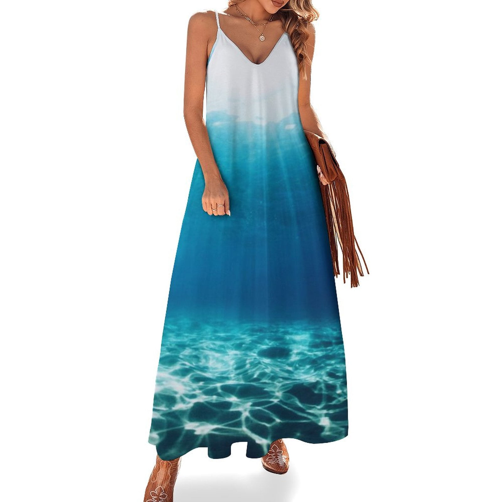 Bright Sunshine Through Deep Blue Sea Sleeveless Dress Women's Luxury ...