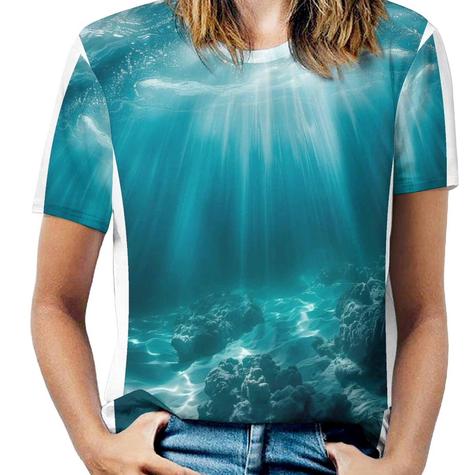 Bright Sunshine Through Deep Blue Sea T Shirts Basic T-Shirt Short ...
