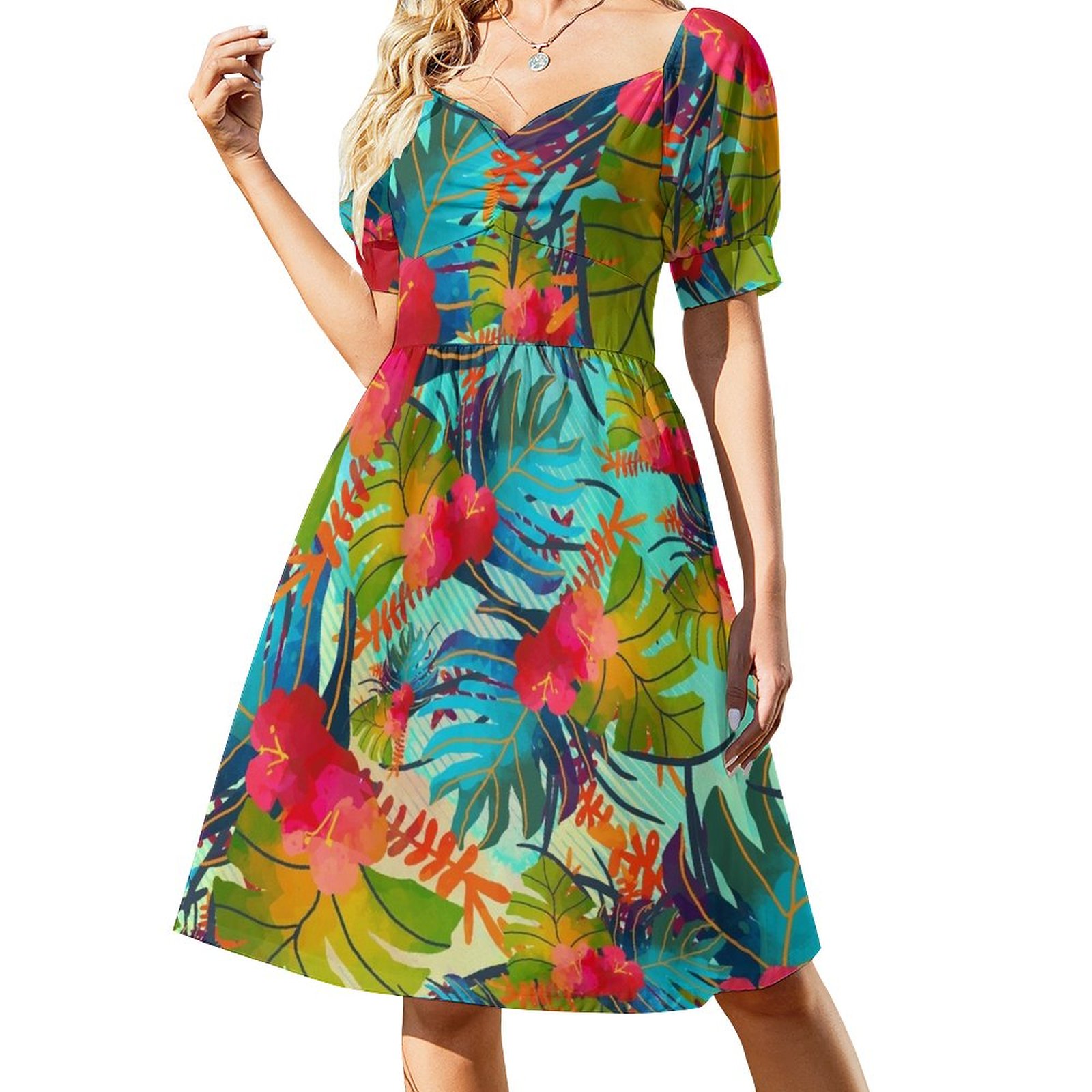 Bright Tropical Floral Print B Sleeveless Dress ladies dresses for ...