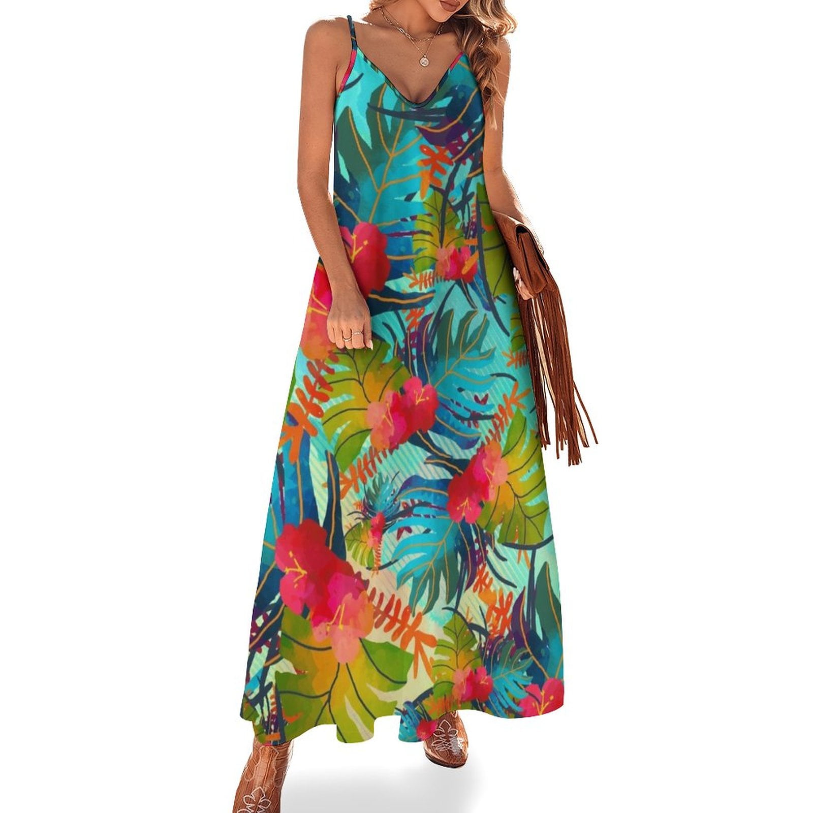 Bright Tropical Floral Print B Sleeveless Dress summer dress daily ...