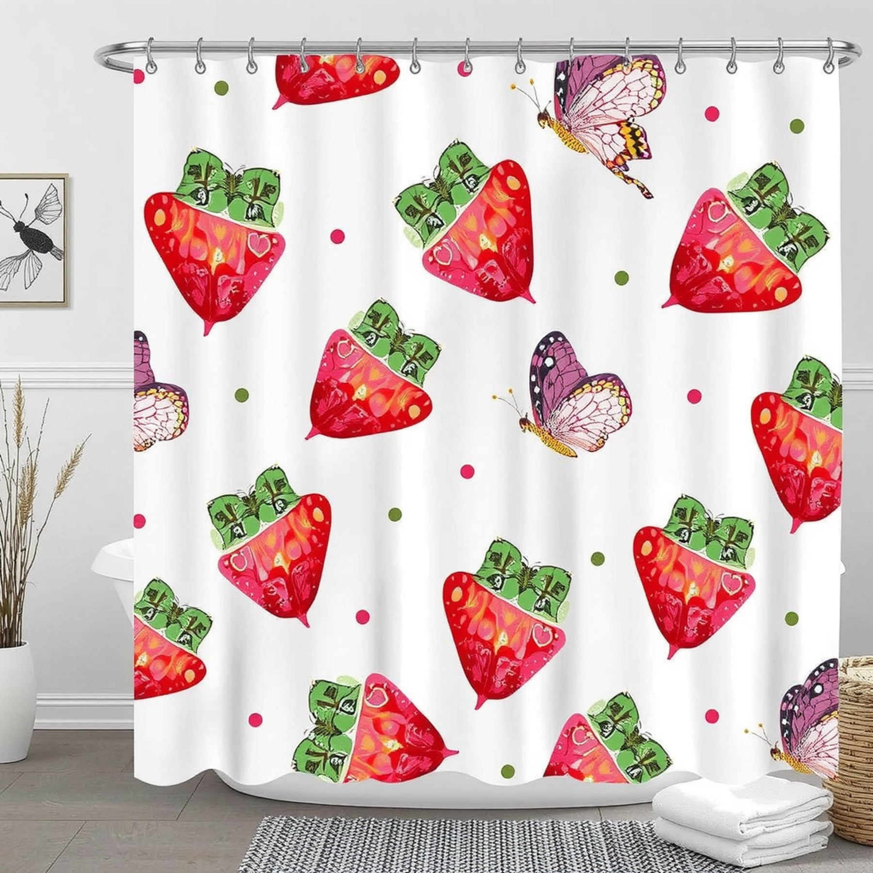 Bright Tropical Shower Curtain with Leaves & Fish - Blue Background ...