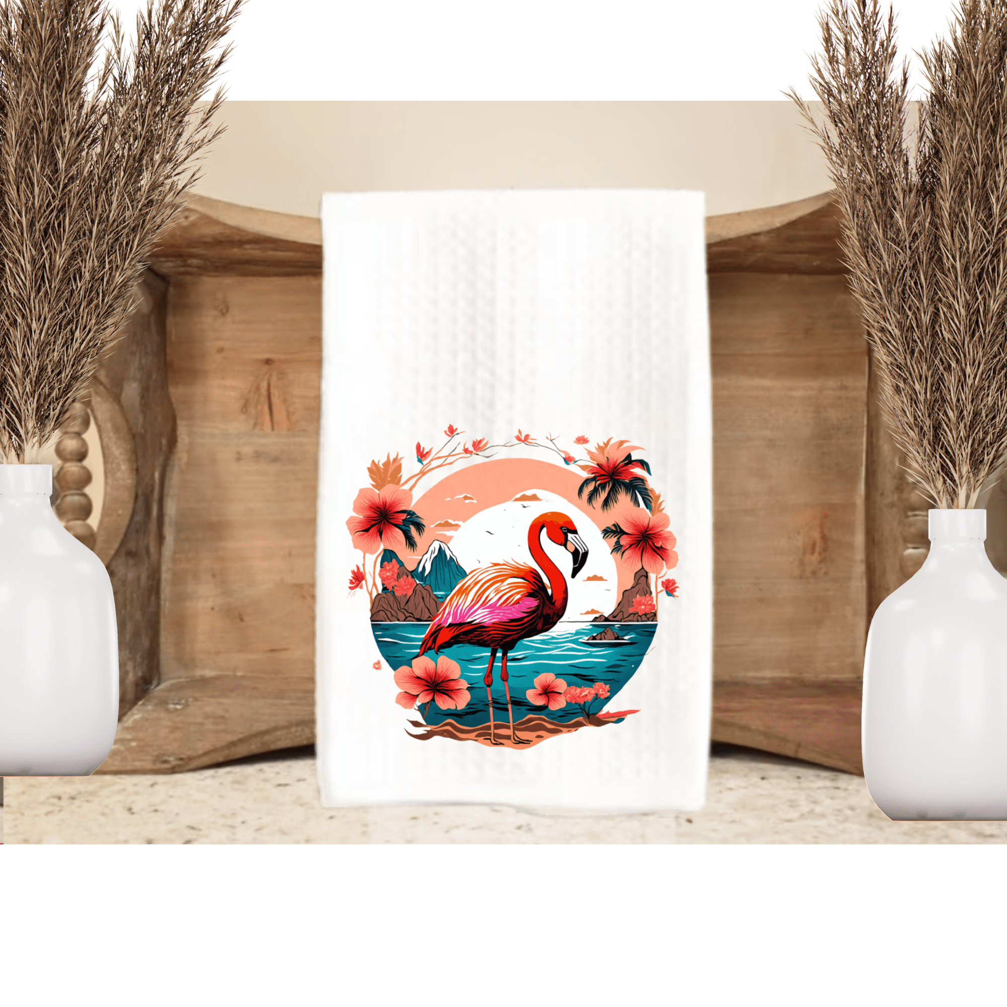 Bright Tropics Flamingo Dish Towel Waffle Weave, 16x24 - Walmart.com