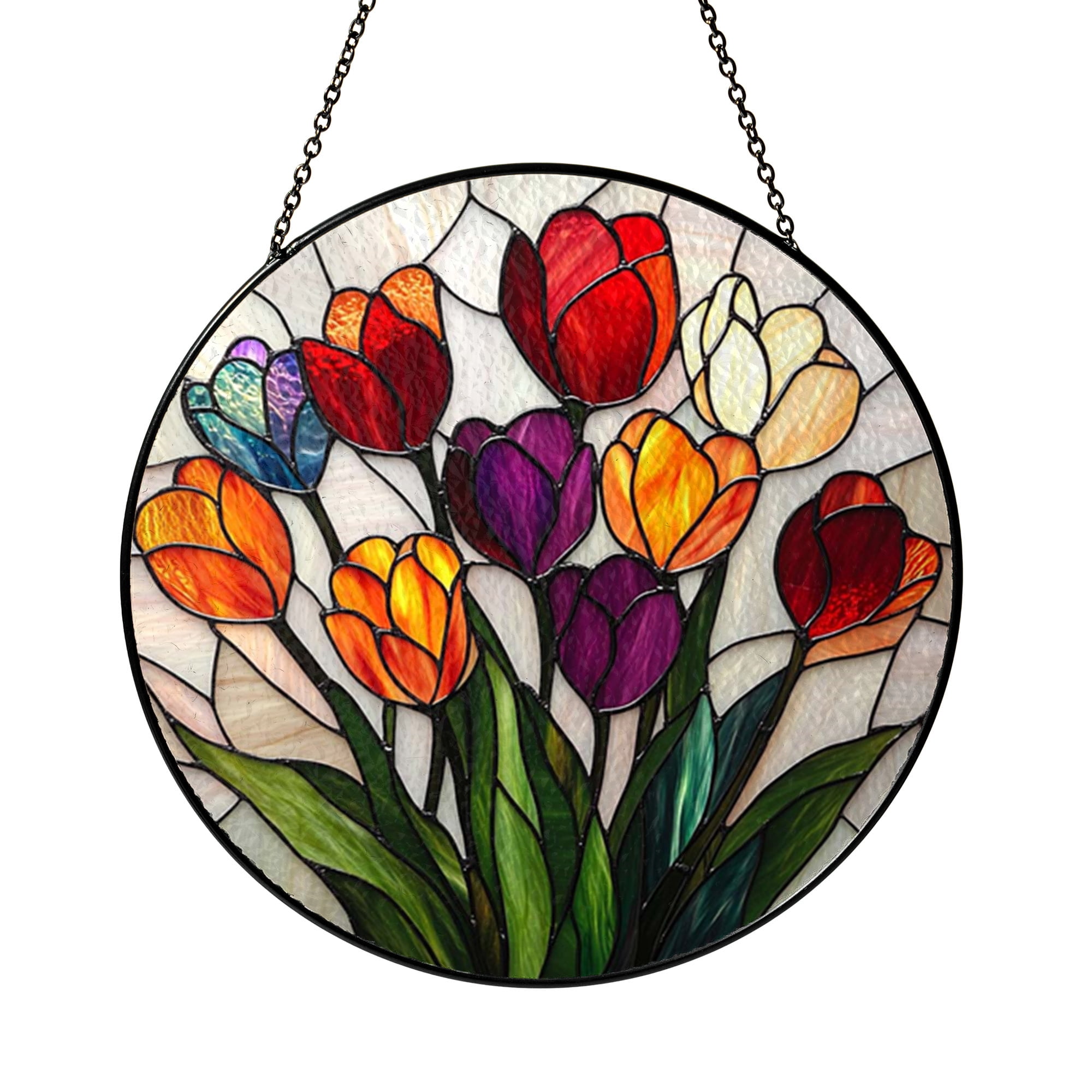Bright Tulip Botanical Stained Glass Style Suncatcher, Window Hanging ...