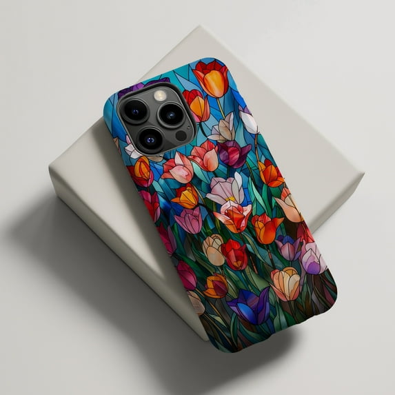 Bright Tulip Mosaic Stained Glass Floral Art Case with iPhone 17 ...