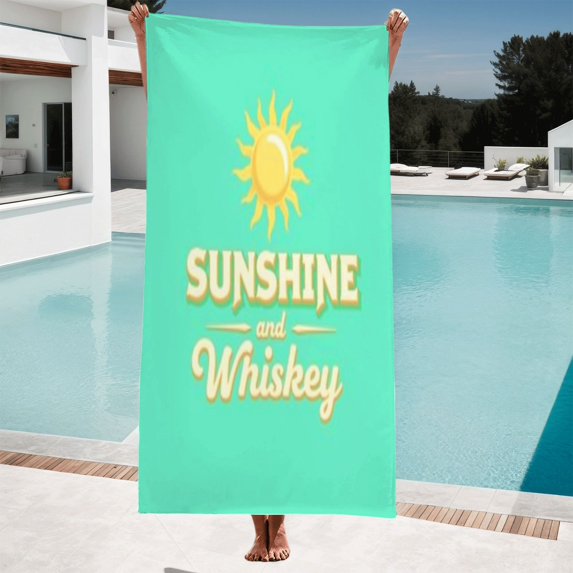 Bright Turquoise Beach Towel with Retro ' SUNSHINE ' Design Perfect for ...