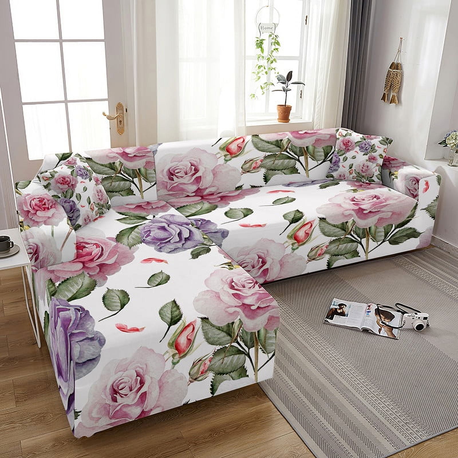 Bright Vintage Flowers Elastic L Type Sofa Covers Dust Proof Couch ...
