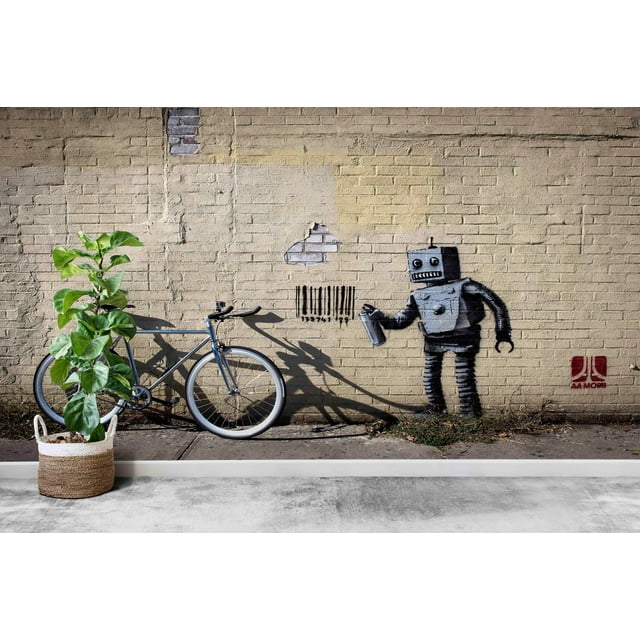 Bright Wallpaper, 3d Wallpaper, Barcode Robot Wall Decor, Painting ...