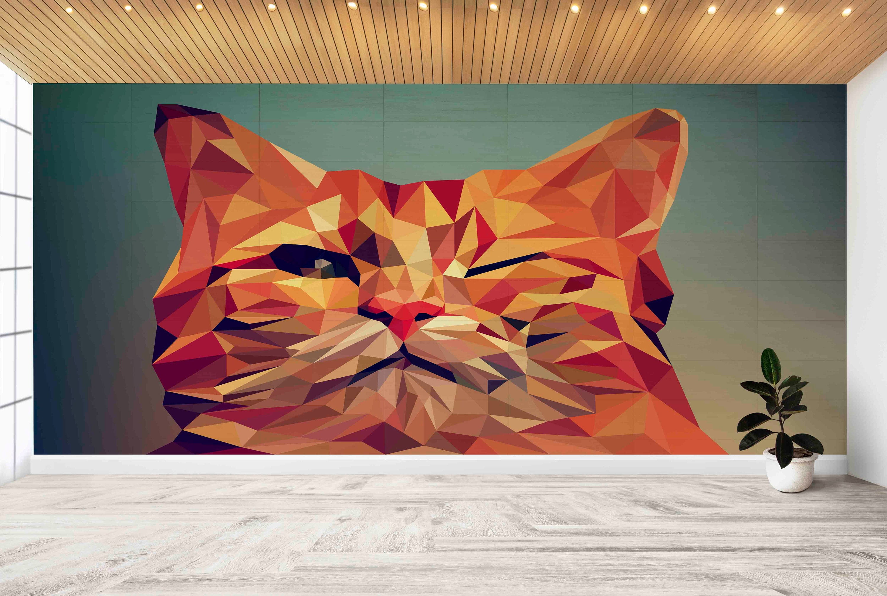 Bright Wallpaper, Animal Wall Print, Abstract Cat Wallpaper, Cat Wall ...