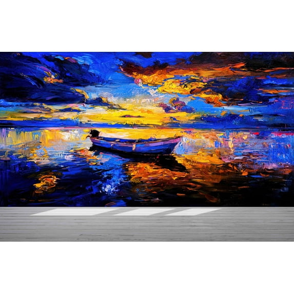 Bright Wallpaper, Blue Wall Decor, Boat Wall Decor, Abstract Sea ...