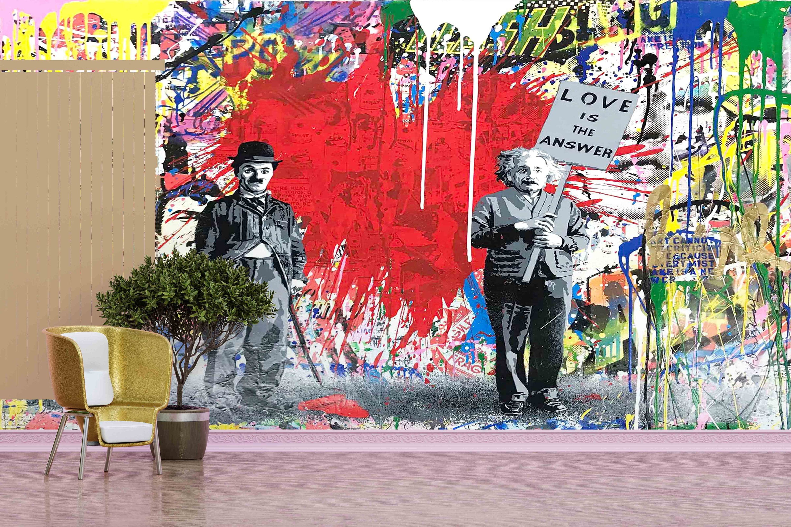 Bright Wallpaper, Love Is The Answer Wall Painting, 3d Wallpaper ...