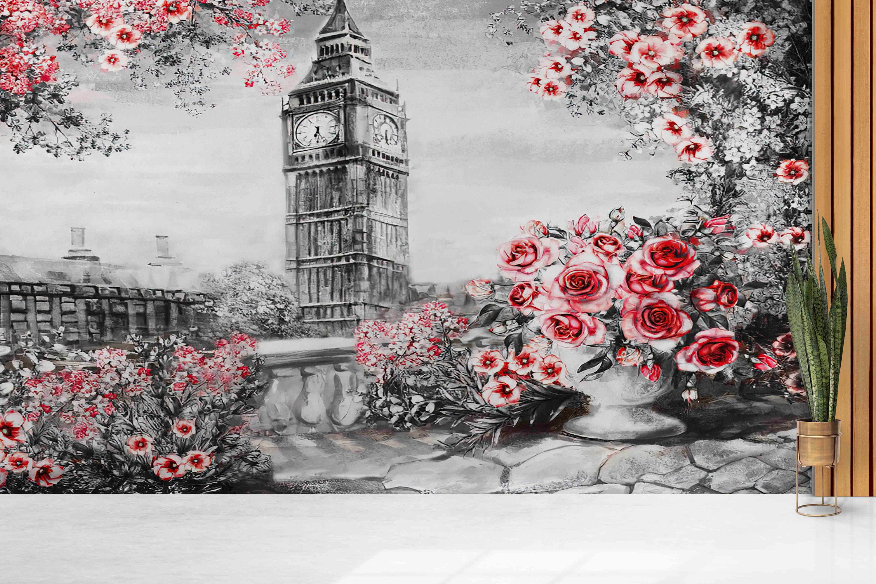 Bright Wallpaper, Modern Wallpaper, Floral Wallpaper, London Clock ...
