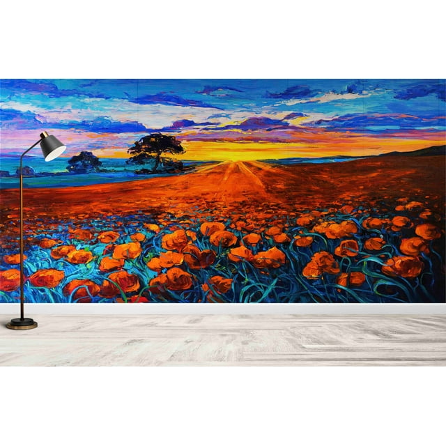 Bright Wallpaper, Modern Wallpaper, Sunset Landscape Contemporary Wall ...