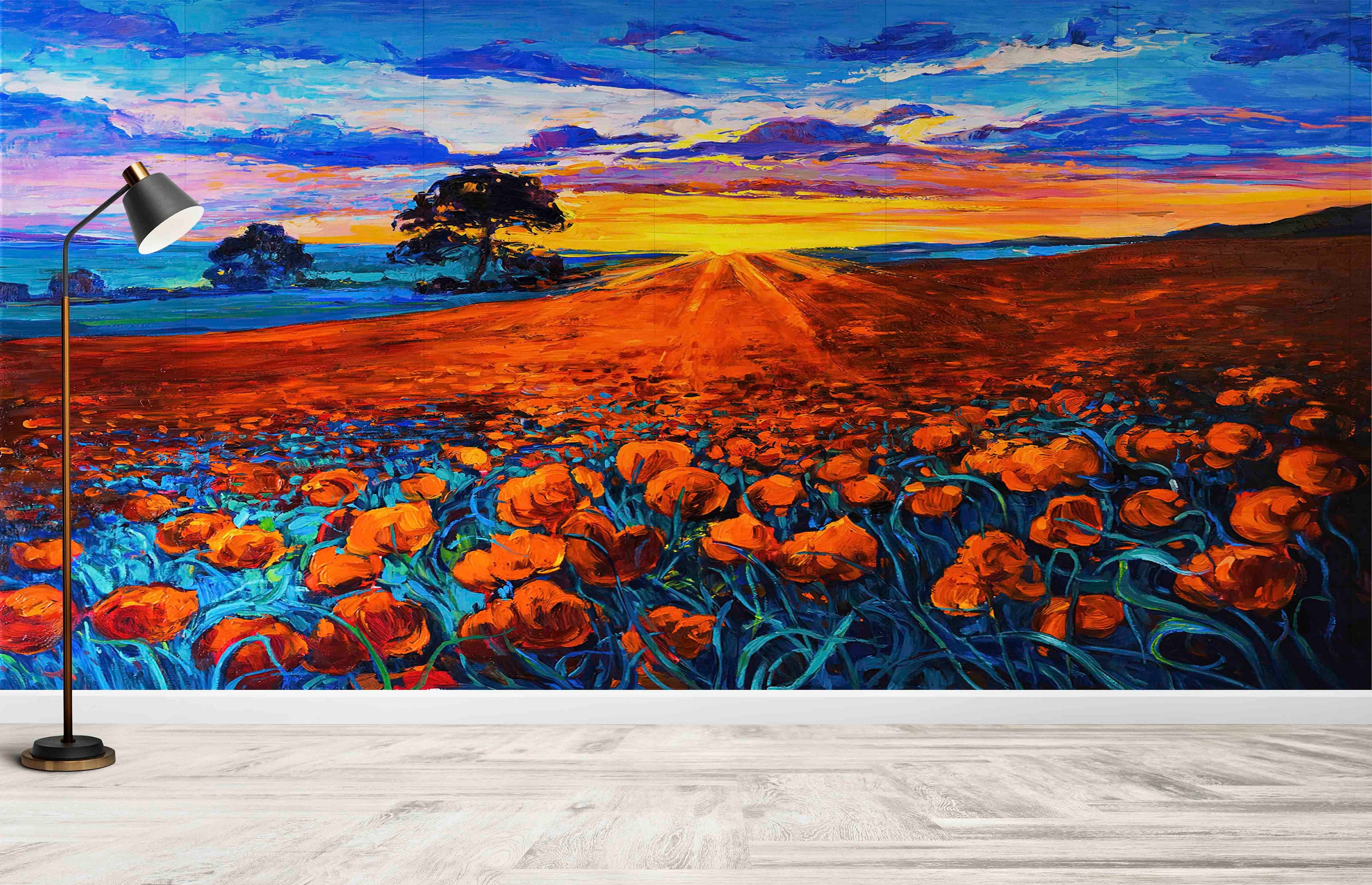 Bright Wallpaper, Modern Wallpaper, Sunset Landscape Contemporary Wall ...