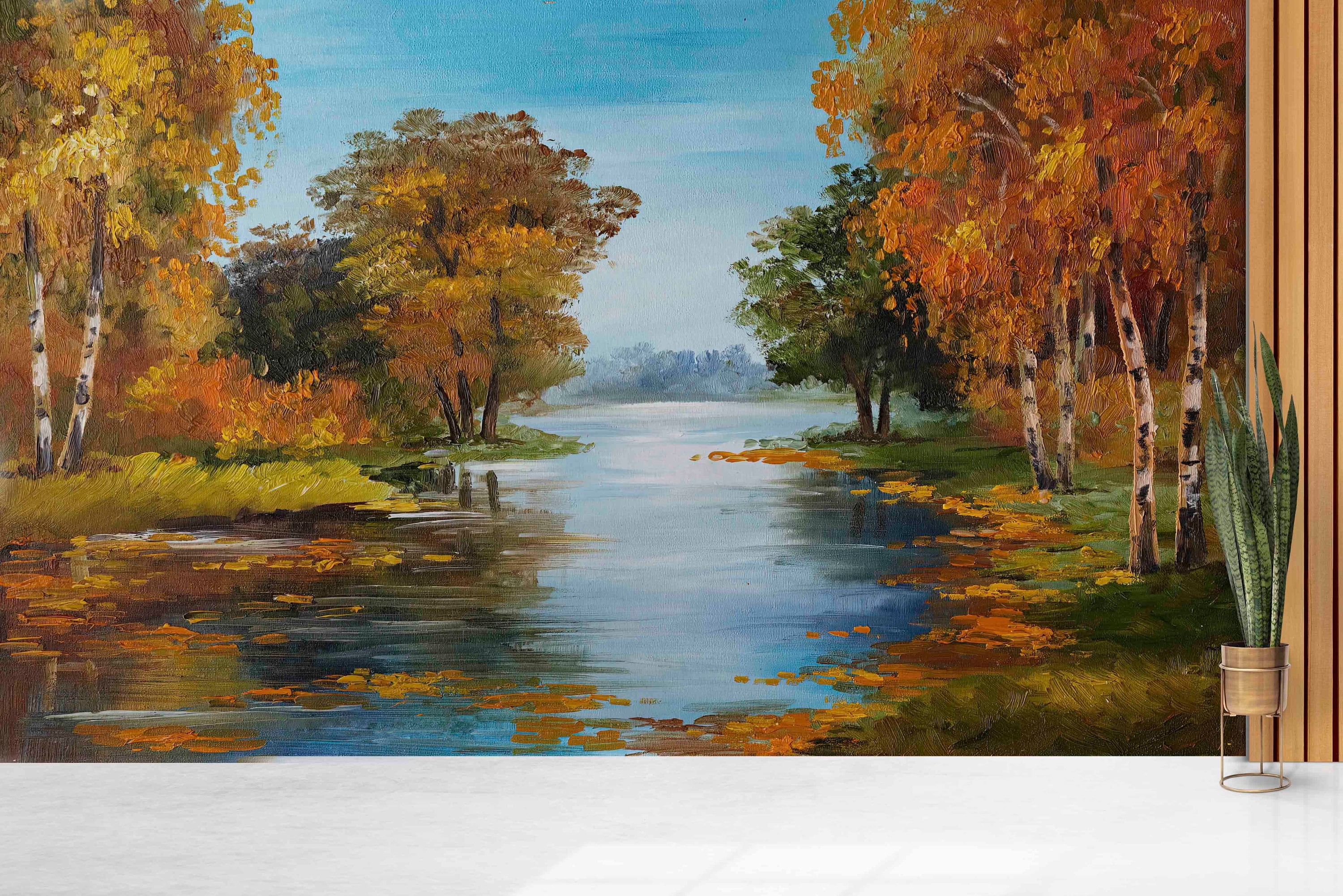Bright Wallpaper, Paper Wall Art Autumn Landscape Painting, View Wall ...