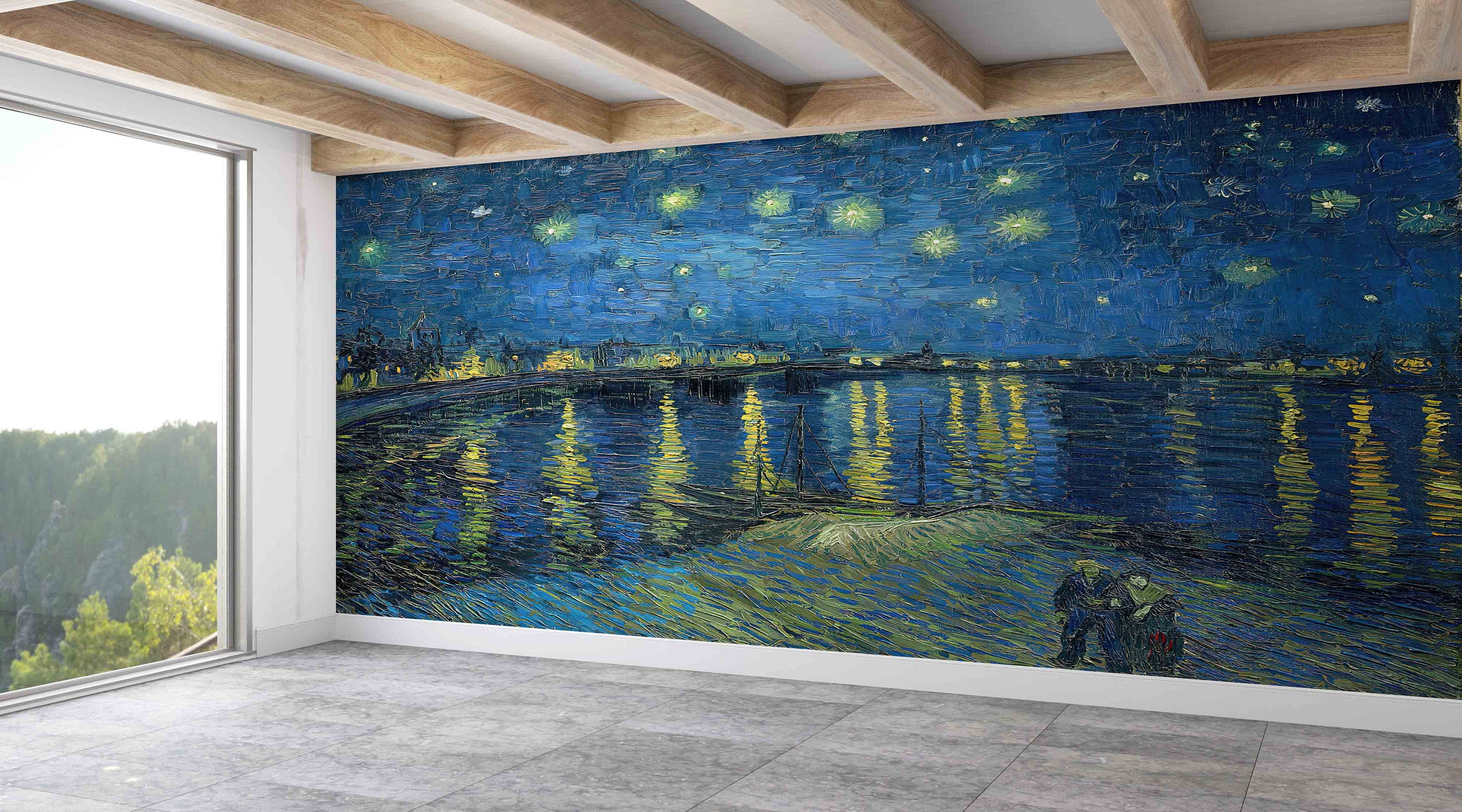 Bright Wallpaper, Starry Night Over The Rhone, Reproduction Wall Poster, Custom Wallpaper, Paper ...